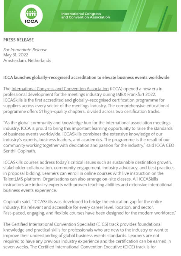 ICCA Press Release - The Iceberg